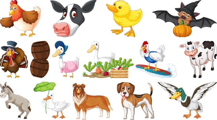 Farm animal collection set Royalty Free Vector Image
