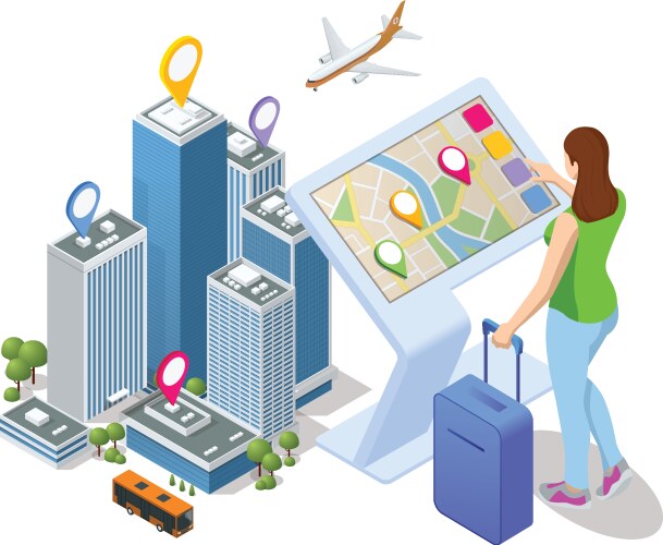 Interactive map isometric design concept Vector Image