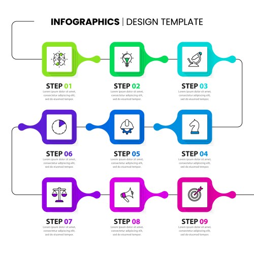 Flow chart with 8 rounded elements and numbers Vector Image