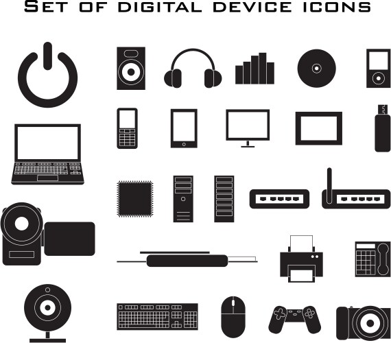 Black electronic objects icons set Royalty Free Vector Image