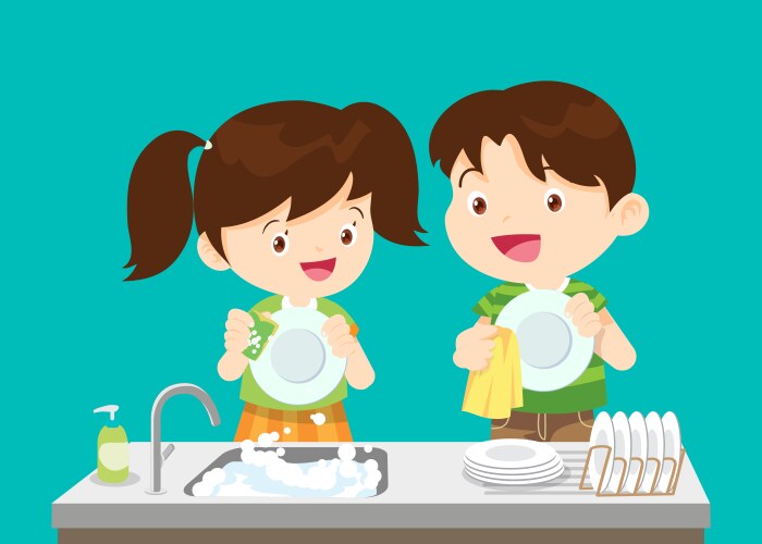 Girl washing dishes Royalty Free Vector Image - VectorStock