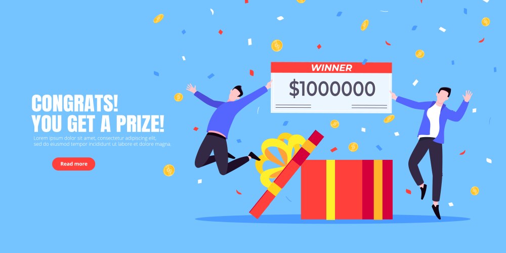 Happy lottery winners with big prize paycheck Vector Image