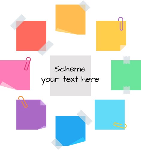 Notes colored sticky papers with pin clips memo Vector Image