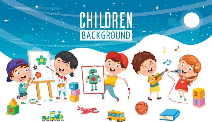 Happy kids background funny children playing Vector Image