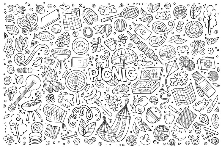 Line art set of summer objects Royalty Free Vector Image