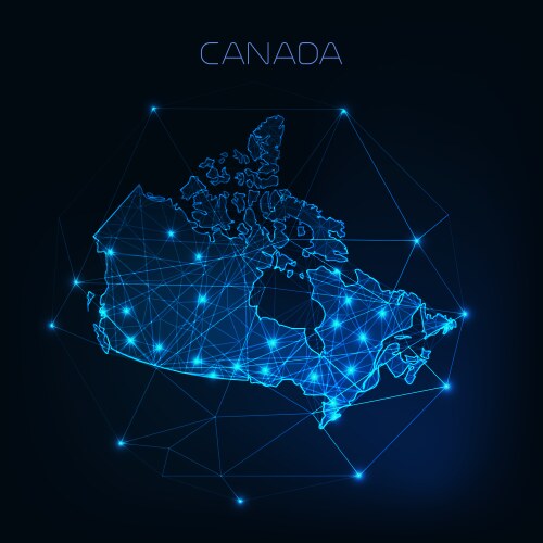 Map of canada with cities on a blue background Vector Image