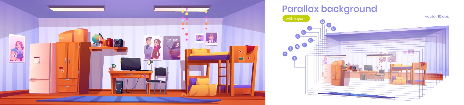 Parallax background with princess room interior Vector Image