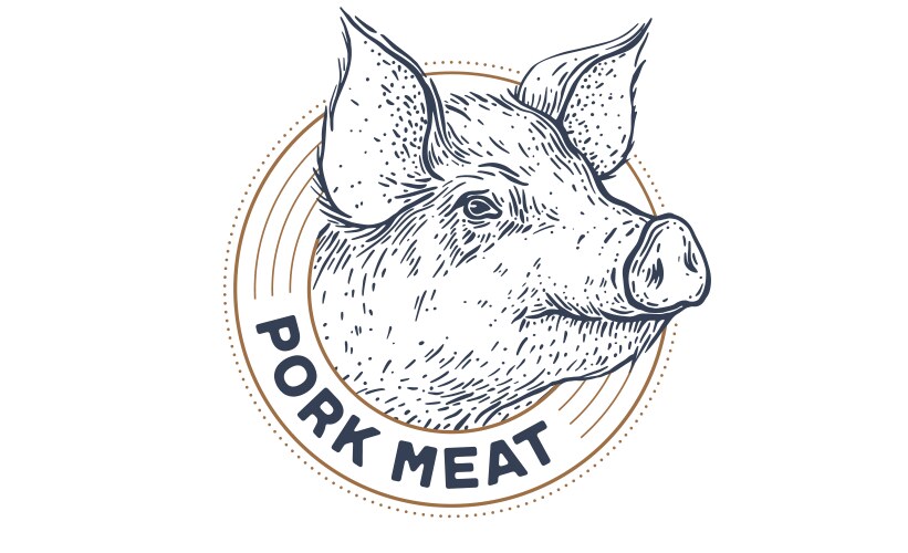 Pork pig hog head meat tag label Royalty Free Vector Image