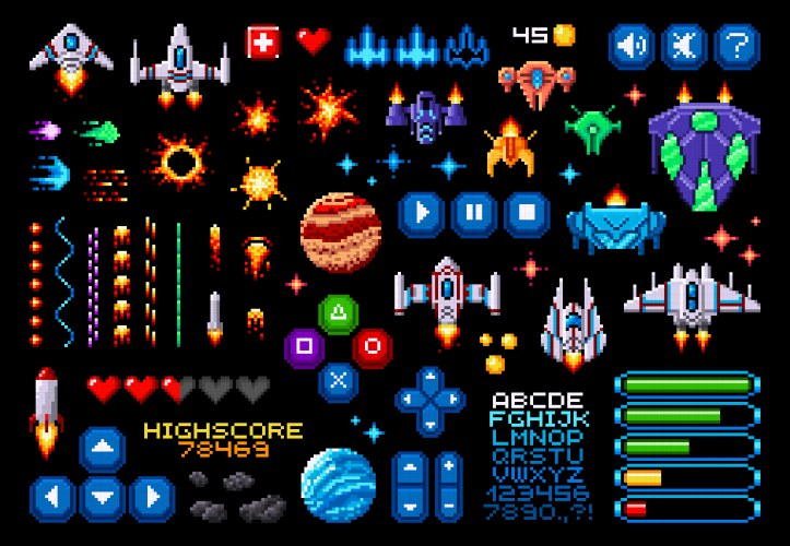 Retro space arcade game invaders spaceship pixel Vector Image