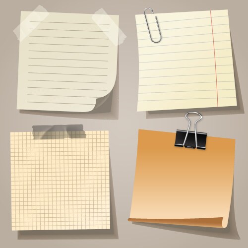 Realistic blank sticky notes with clip binder Vector Image