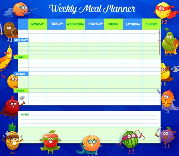 Kids weekly planner with cute monster cartoon Vector Image