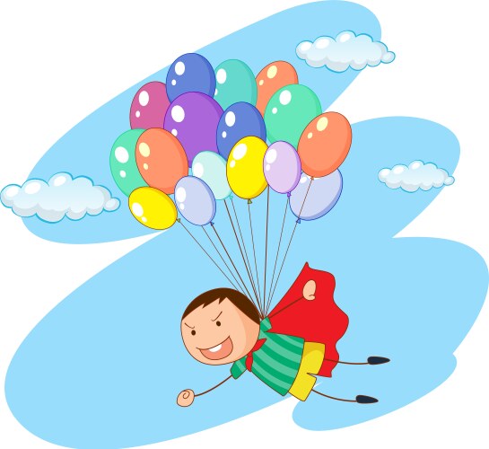 Young boy cartoon flying with balloon Royalty Free Vector