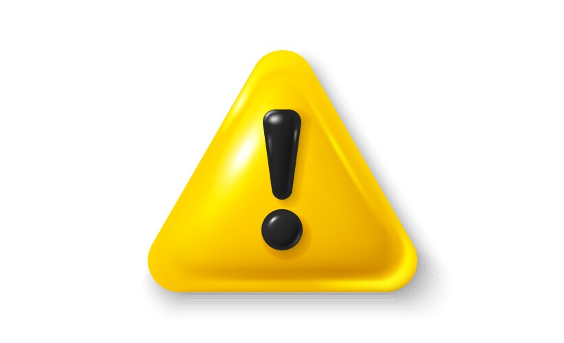 Yellow danger warning 3d icon alert caution Vector Image