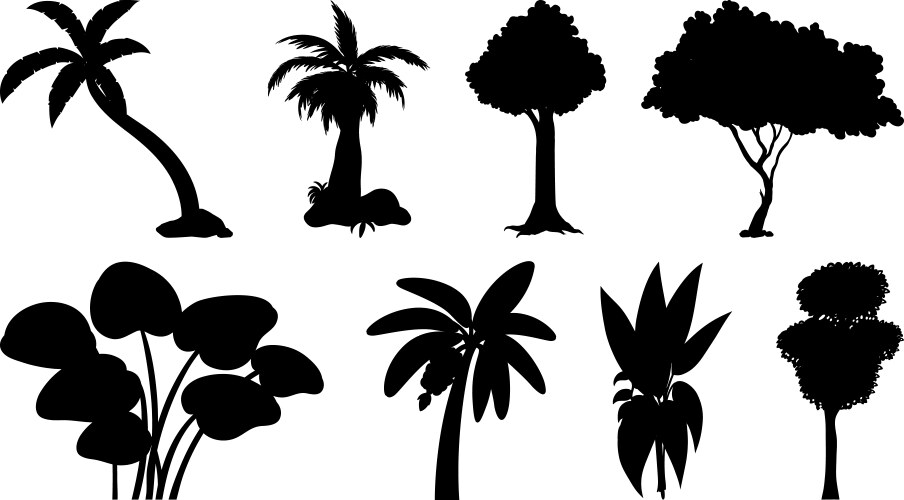 Cartoon tree silhouette collection isolated Vector Image