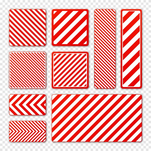 Hazard warning and danger signs on red squares Vector Image