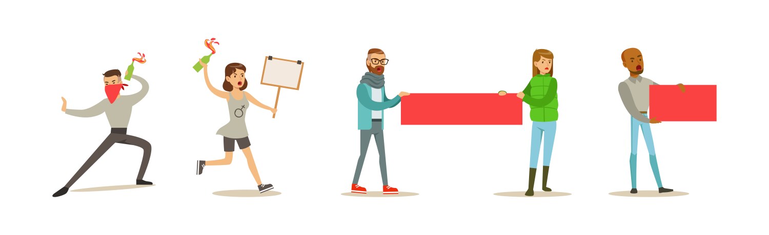 Angry people with placard and banner participate Vector Image