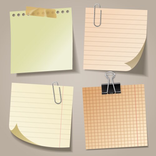 Realistic blank sticky notes with clip binder Vector Image