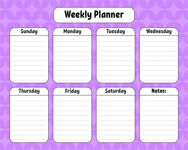 Weekly planner bright colorful blank printable Vector Image