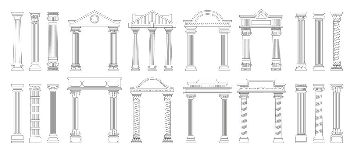 Roman column set greek pillar ancient Royalty Free Vector