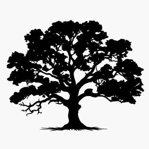 Decorative oak tree silhouette art Royalty Free Vector Image