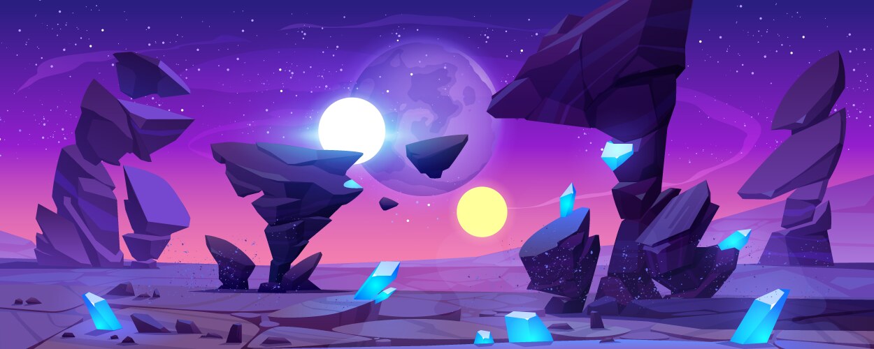 Space game landscape of alien planet with ruins Vector Image