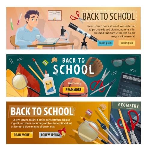 Colorful school banner with cartoon student Vector Image