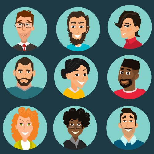 Cute animal head kawaii faces smiling avatars Vector Image