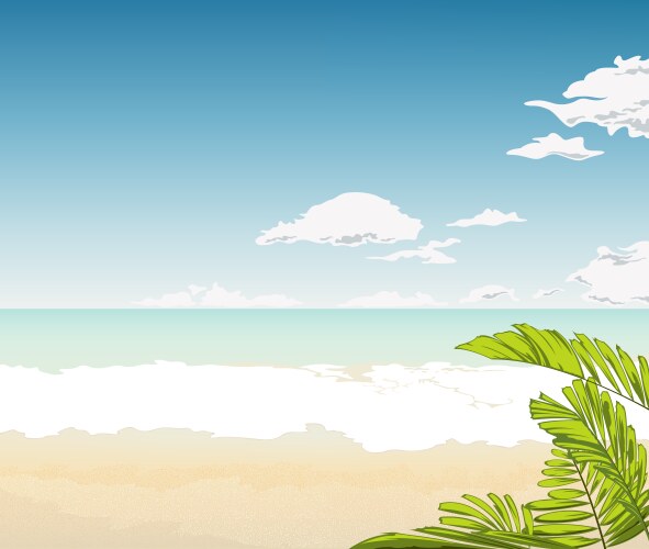 Tropical beach with parasol and palm trees Vector Image