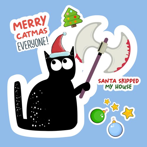 Dark Christmas Cat with Knife – Royalty-Free Vector | VectorStock