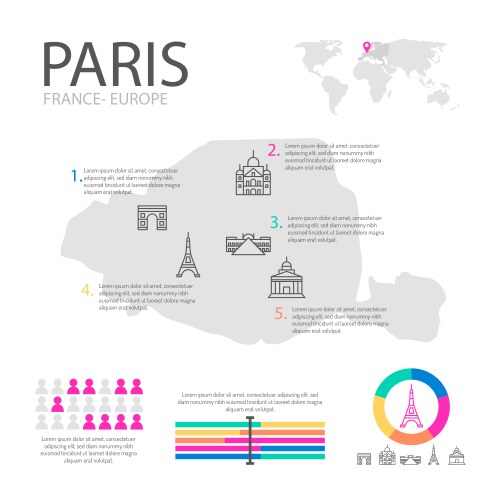 Flat paris map infographics Royalty Free Vector Image