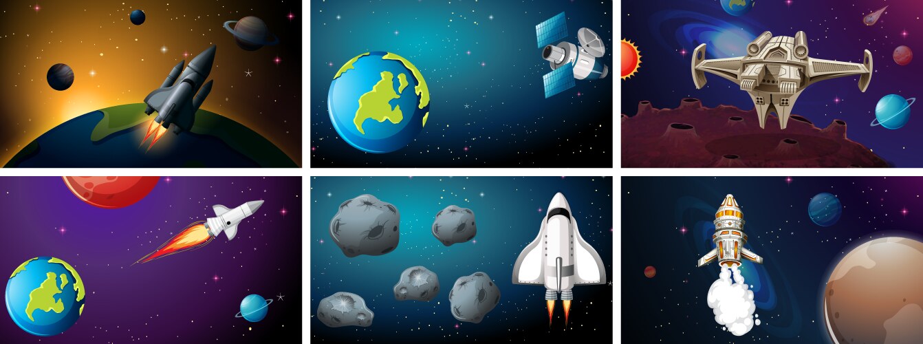 Cartoon set space objects isolated on background Vector Image