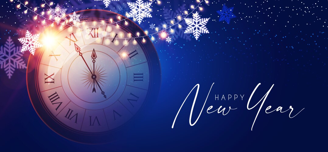 Happy new year countdown clock and fireworks Vector Image