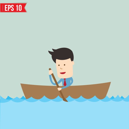 Cartoon business man rowing a boat Royalty Free Vector Image
