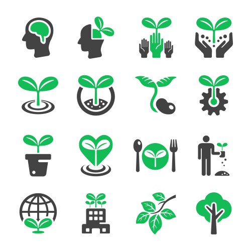 Plant planting seed and trees line icons Vector Image