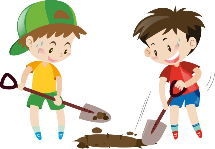 Cartoon man digging hole with pickax or pick Vector Image