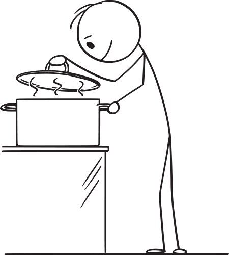 Cook holding tray with fish cartoon stick figure Vector Image