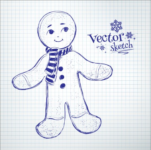 Gingerbread man cookie with bite outline doodle Vector Image