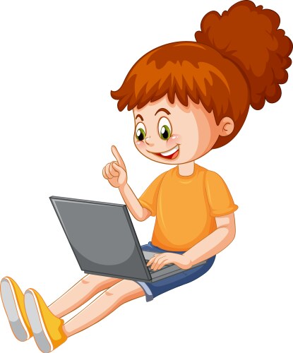 Cheerful teenage girl checking her laptop cartoon Vector Image