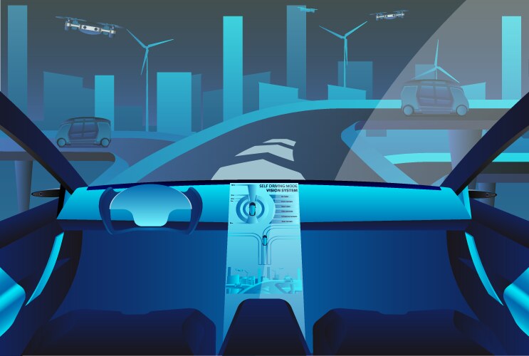 Passenger in autonomous self driving taxi Vector Image