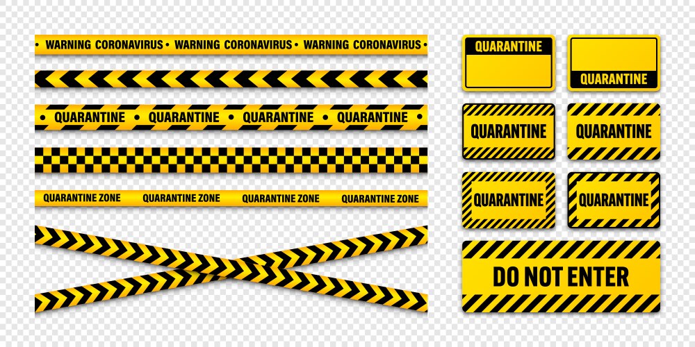 Various quarantine zone warning tapes and shields Vector Image