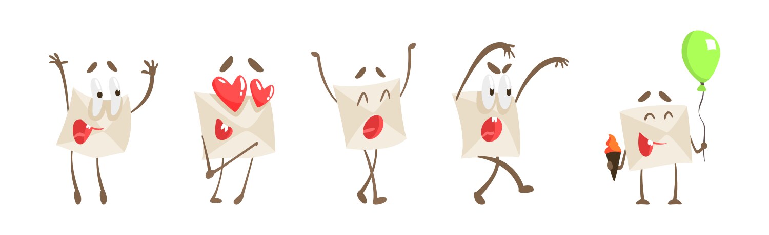 Funny paper envelope character with hand and arms Vector Image