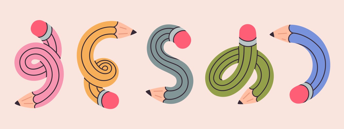 Twisted pencils curved funny intertwined Vector Image