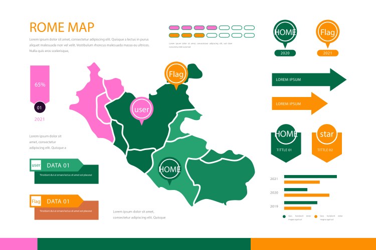 Rome map infographics in flat design Royalty Free Vector