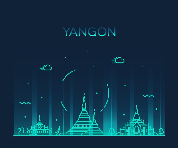 Yangon skyline myanmar city drawn sketch Vector Image