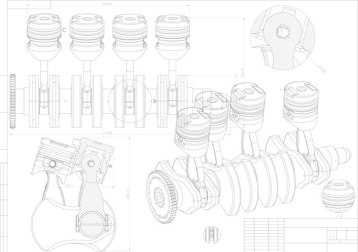 Mechanical engineering drawings on light Vector Image