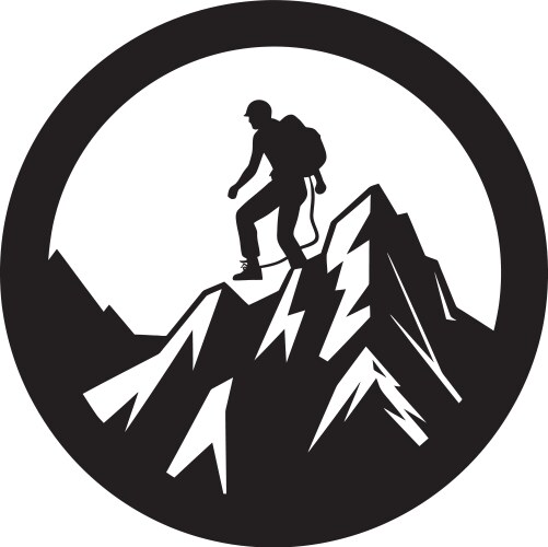 Mastering the summit mountain climber black logo Vector Image