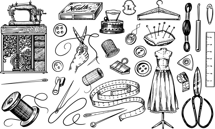 Sewing tools set Royalty Free Vector Image - VectorStock