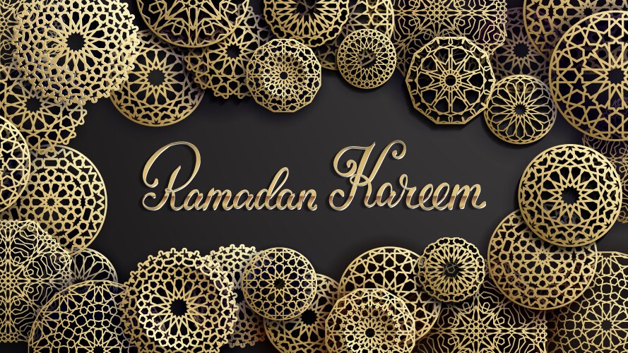 Gold islamic pattern on black background Vector Image