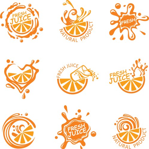 Orange juice splash with many drops Royalty Free Vector
