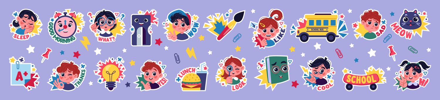 Cute name stickers school label frames cartoon Vector Image